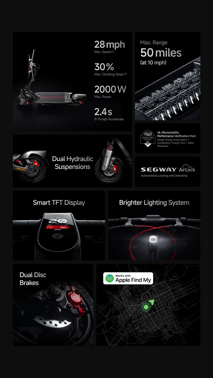 Segway eKickScooter MAX G3 , Powerful Motor, Long-lasting Battery